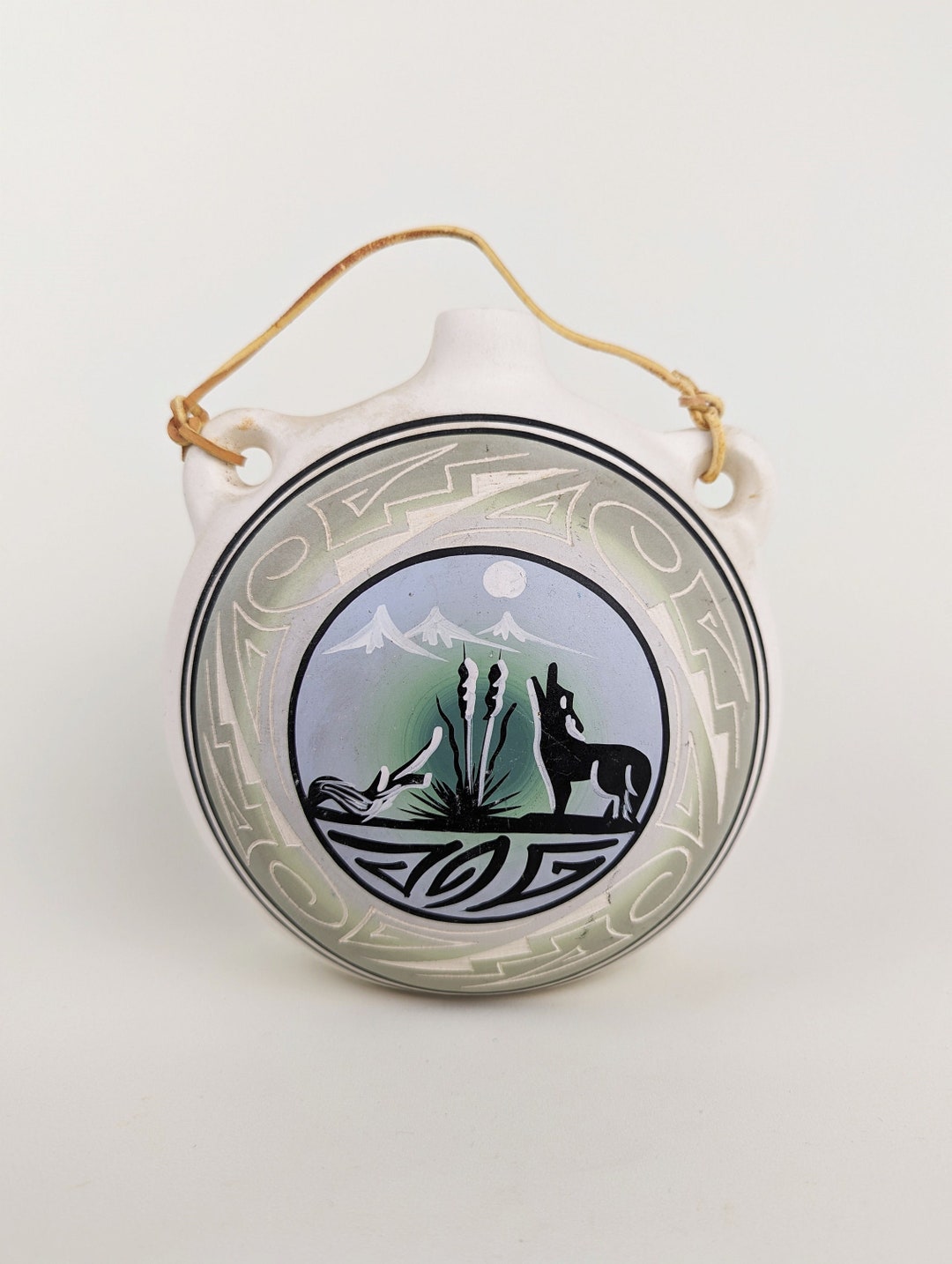 Navajo Dine Canteen Pottery Southwestern Art Hand-painted Etched and ...