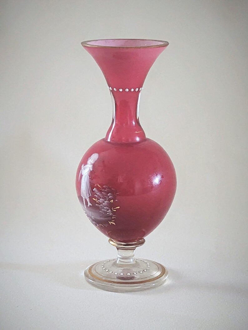 Mary Gregory Vase Gilded Bohemian Cased Cranberry Glass Late 19th ...