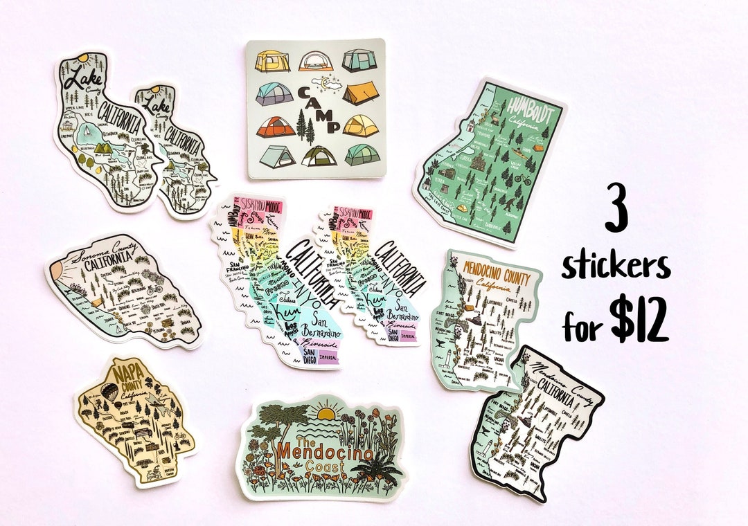 Choose 3 Stickers, California Vinyl Stickers, Sonoma County, Napa ...