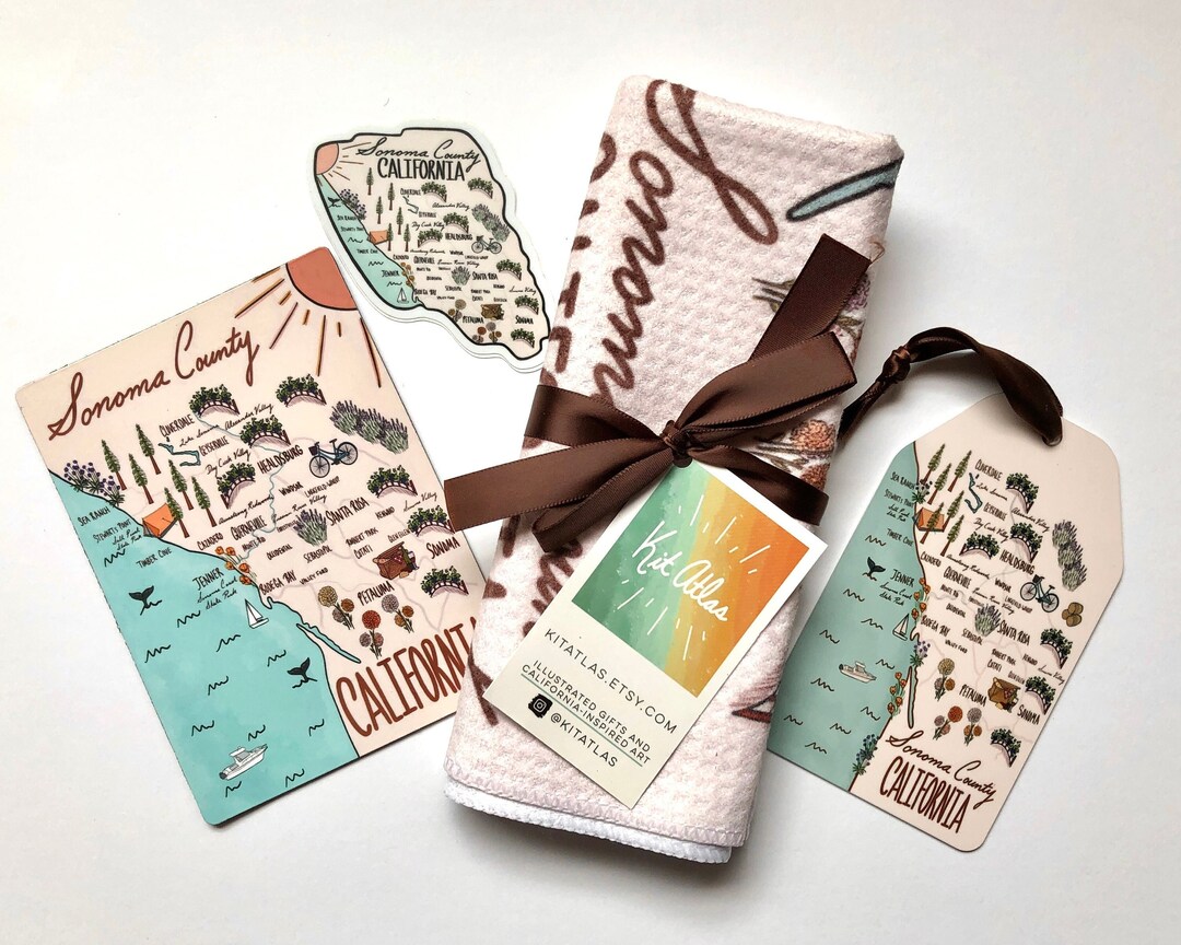 Illustrated Sonoma County Holiday Gift, Sonoma Gift, Wine Country Gift, Sonoma Christmas Gift ...