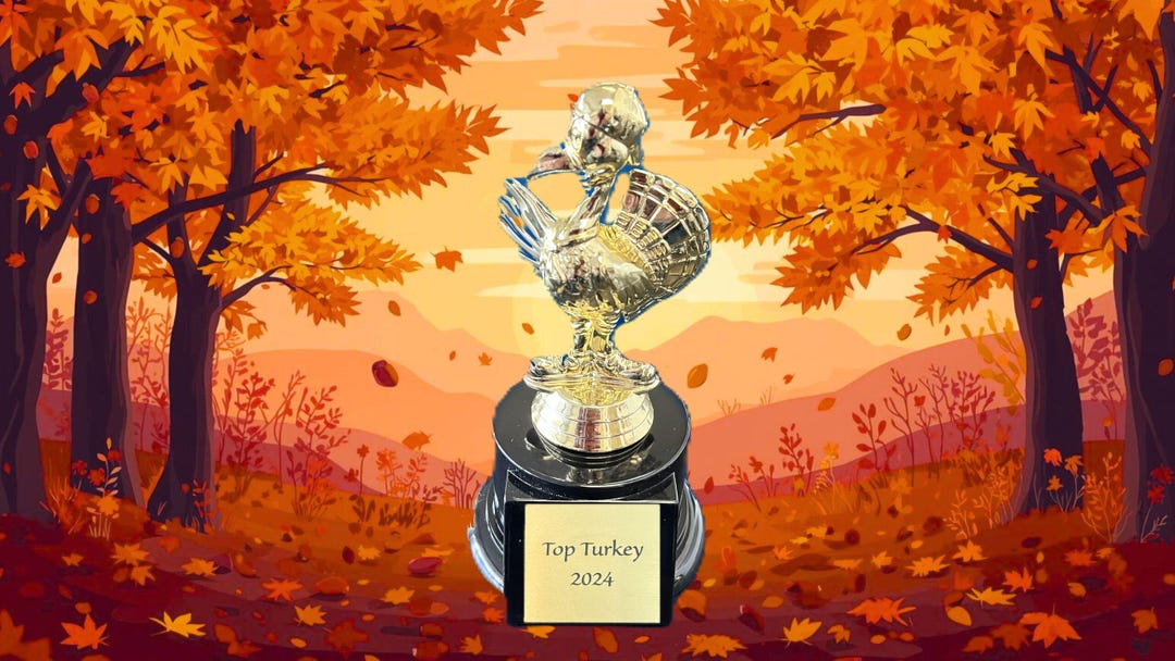 6" Comical Turkey Trophy – Thanksgiving Award - Custom Engraved Plate ...