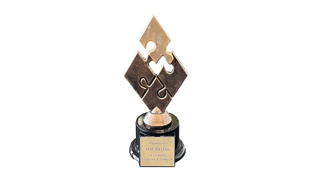 Personalized Bronze/ Gold Teamwork Puzzle Resin Trophy – Employee Award ...