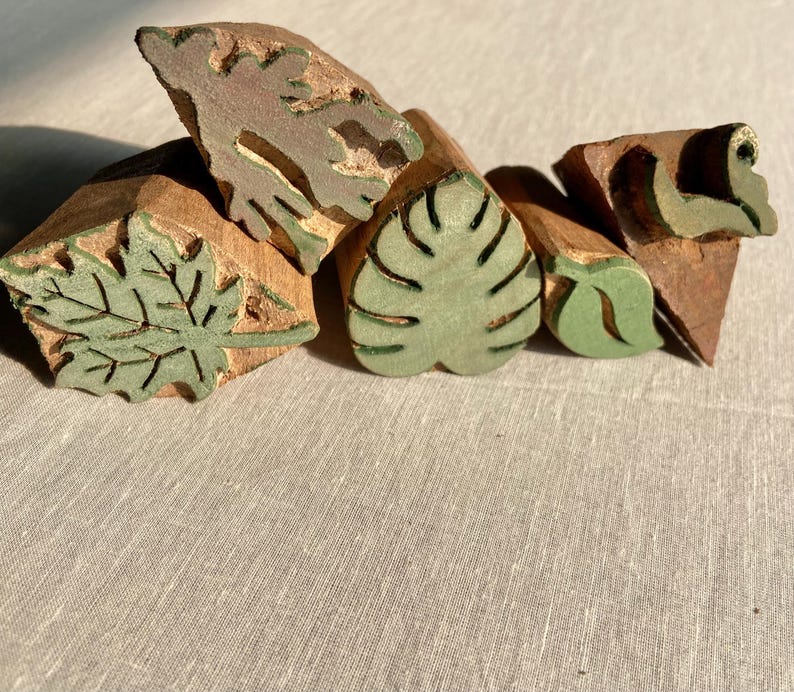 Hand-carved Wooden Block Printing Stamps | Leaf Pattern Stamp Set | DIY ...