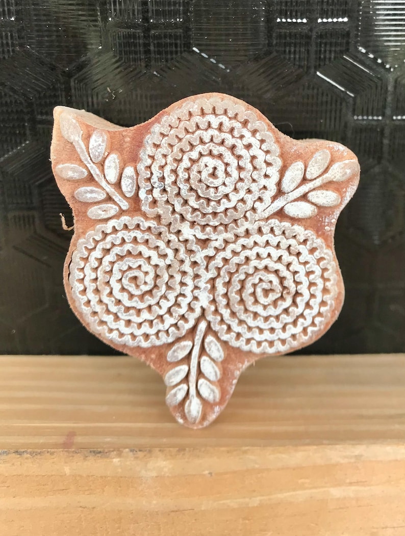 Hand Carved Spiral Leaf Wooden Block Stamp – Fabric, Clay & Paper ...