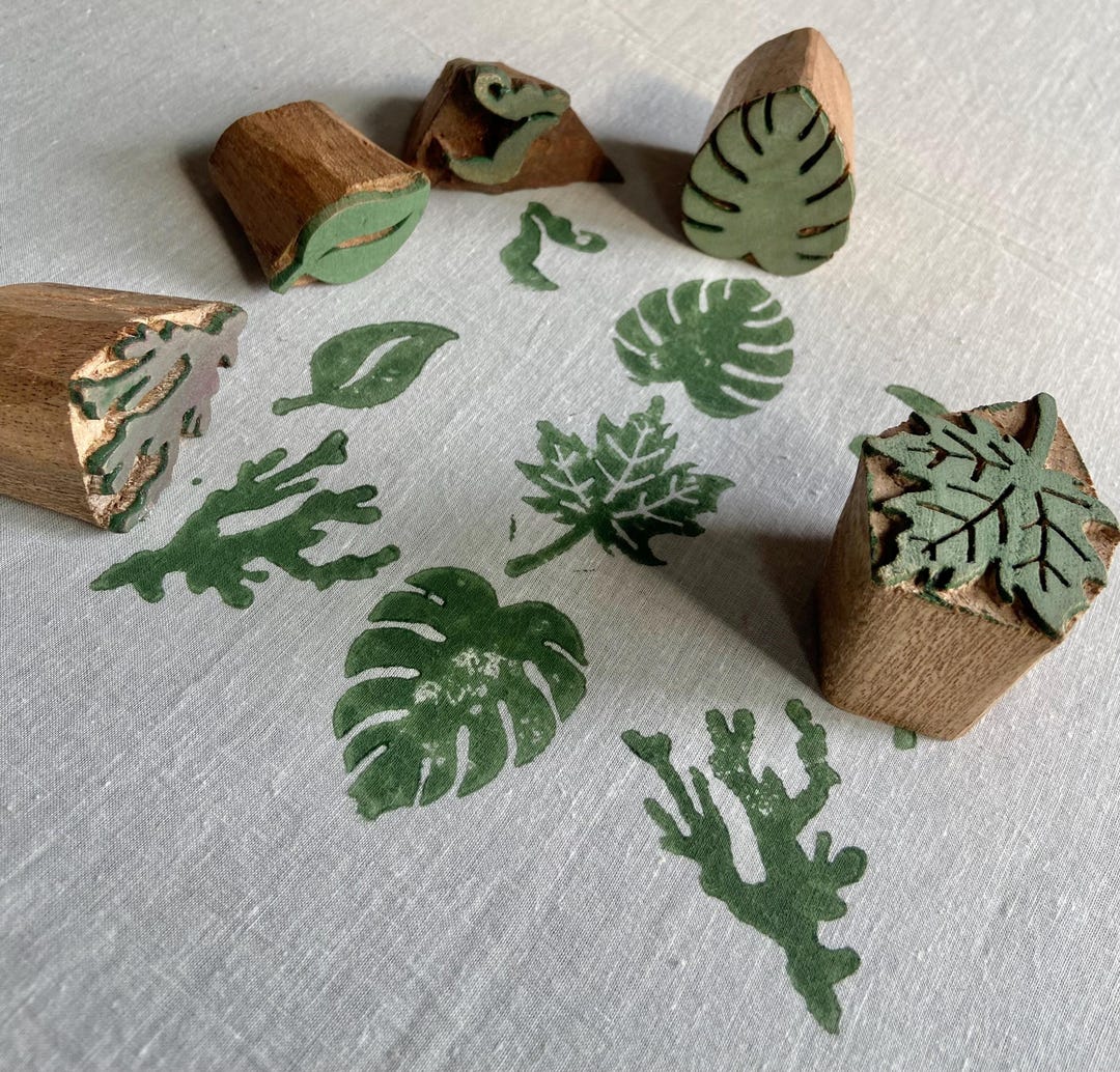 Hand-carved Wooden Block Printing Stamps | Leaf Pattern Stamp Set | DIY ...