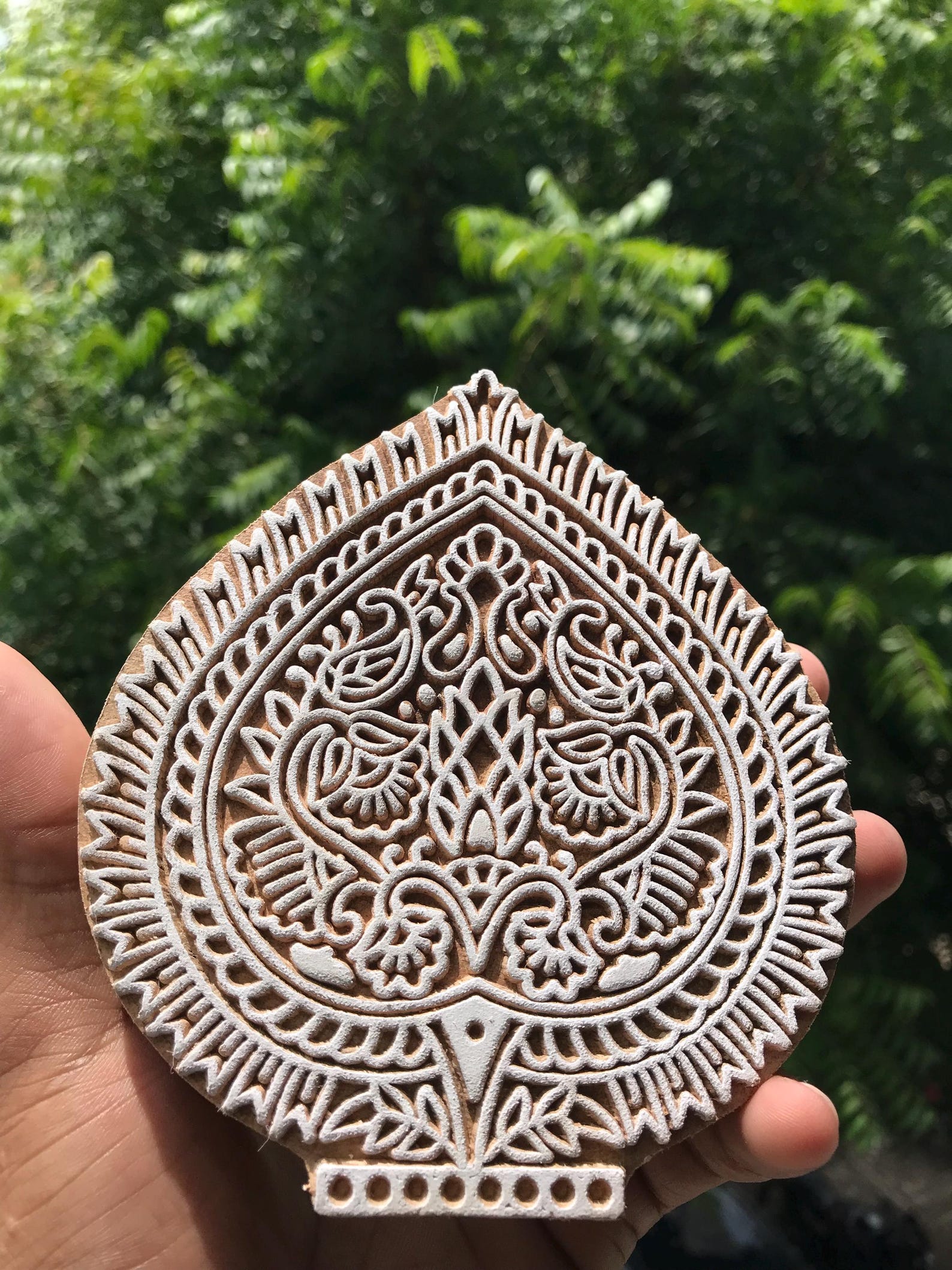 Teak Wood Block Stamp | Paisley Floral Print, 5x4.5 in Fabric, Paper ...