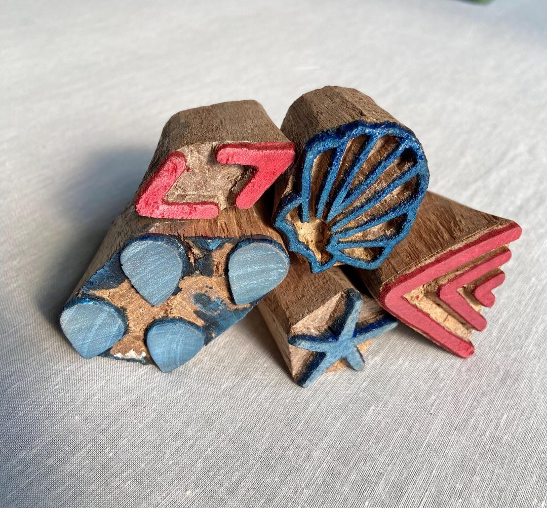 Wooden Block Printing Stamps Set for Fabric, Clay & Crafts | Shell ...