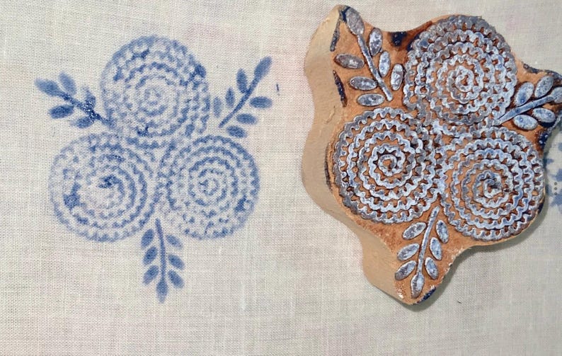 Hand Carved Spiral Leaf Wooden Block Stamp – Fabric, Clay & Paper ...