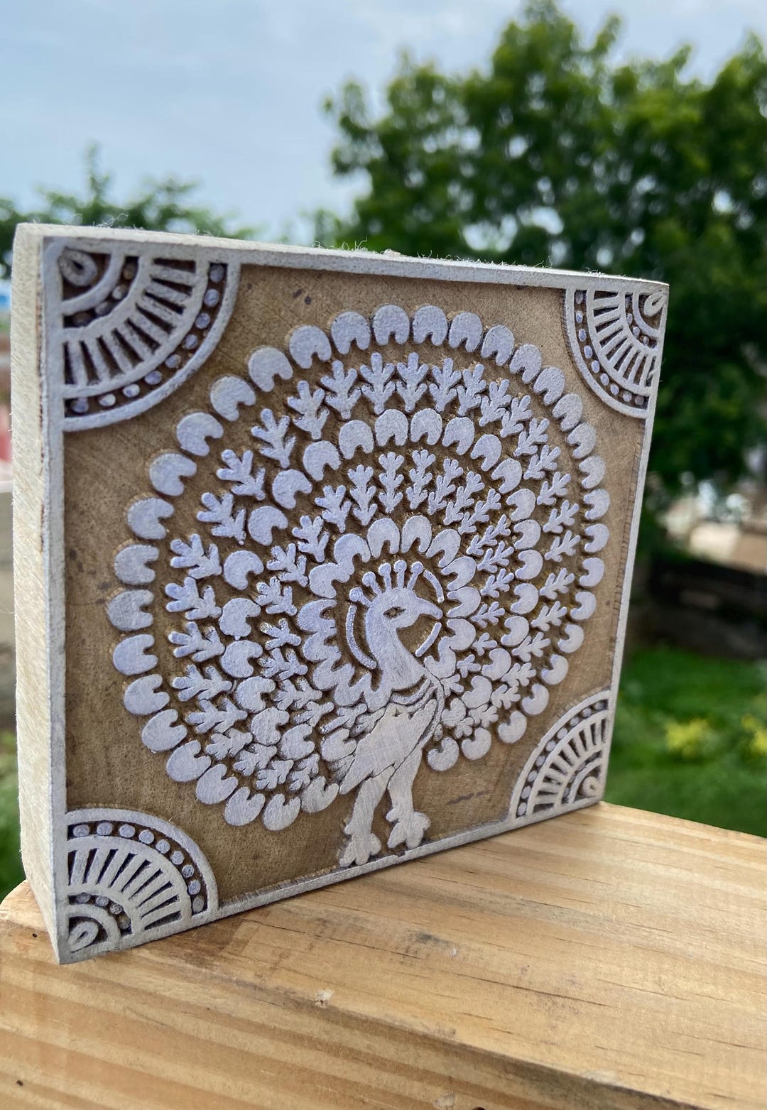 Handcrafted Sheesham Wooden Peacock Block Print Stamp Fabric, Paper ...