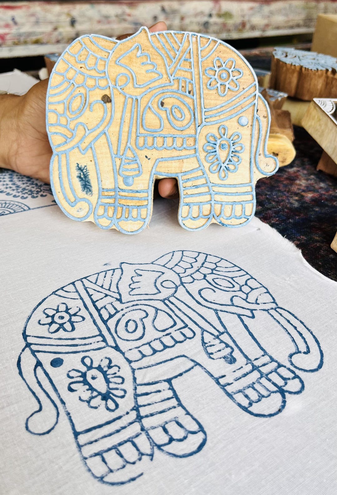 Hand-carved Teakwood Elephant Stamp: Indian Folk Art Block Print - Etsy