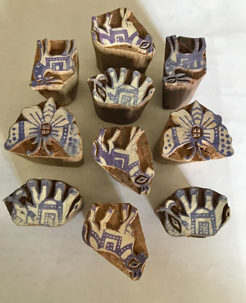 Hand Carved Wood Printing Blocks: Indian Animal & Butterfly Stamps 10 ...