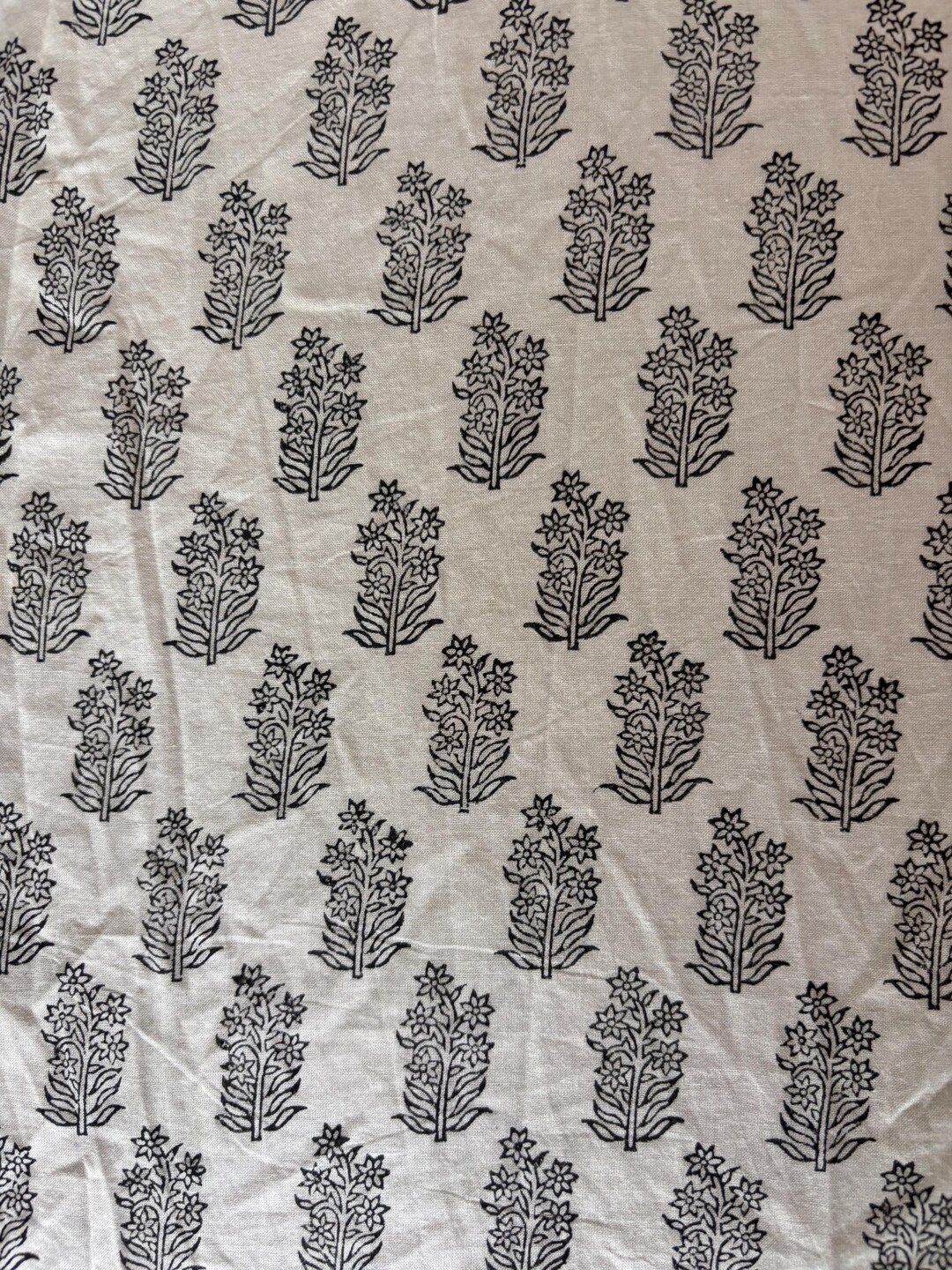 Hand Block Print Cotton Fabric, Ivory Floral Buti, Indian Sewing ...