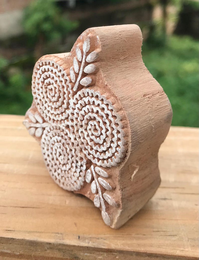 Hand Carved Spiral Leaf Wooden Block Stamp – Fabric, Clay & Paper ...