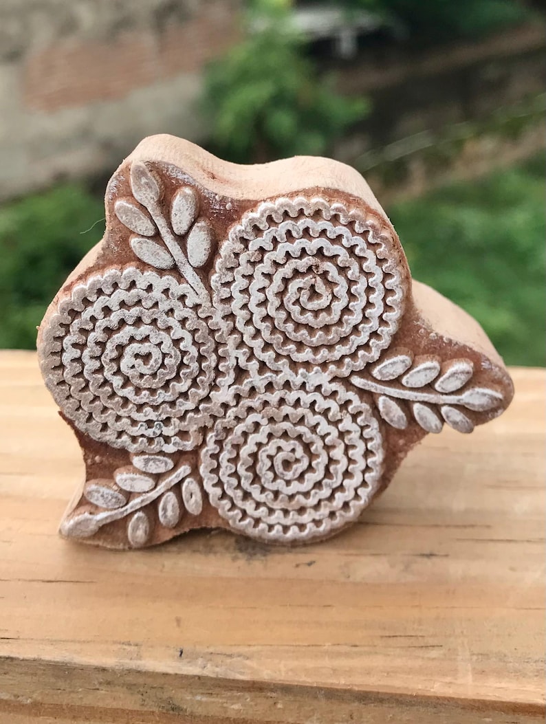 Hand Carved Spiral Leaf Wooden Block Stamp – Fabric, Clay & Paper ...