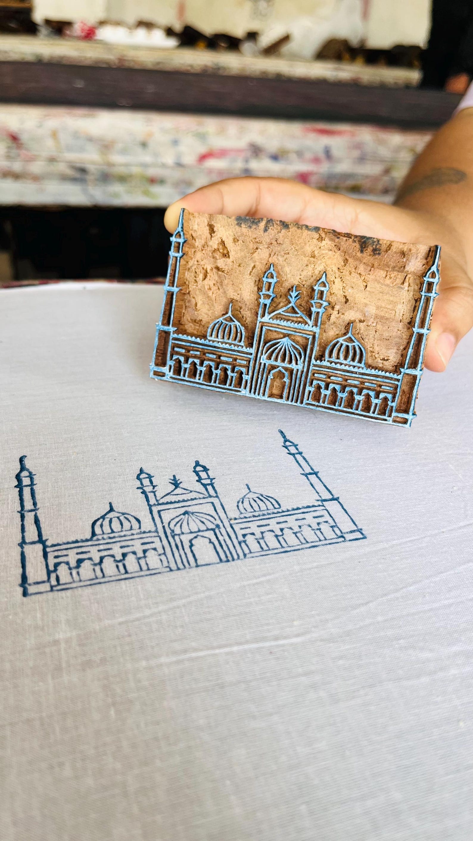 Jama Masjid Wooden Printing Block | Hand-carved Landmark Stamp ...