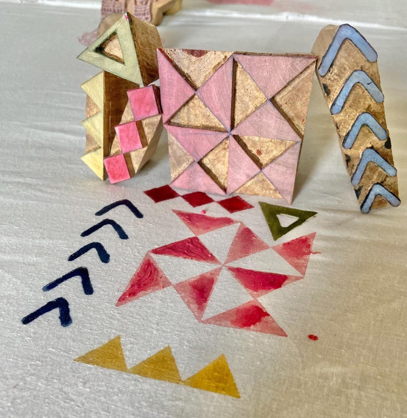 Geometric Wooden Block Printing Stamp Set – Hand Carved Indian Wood ...