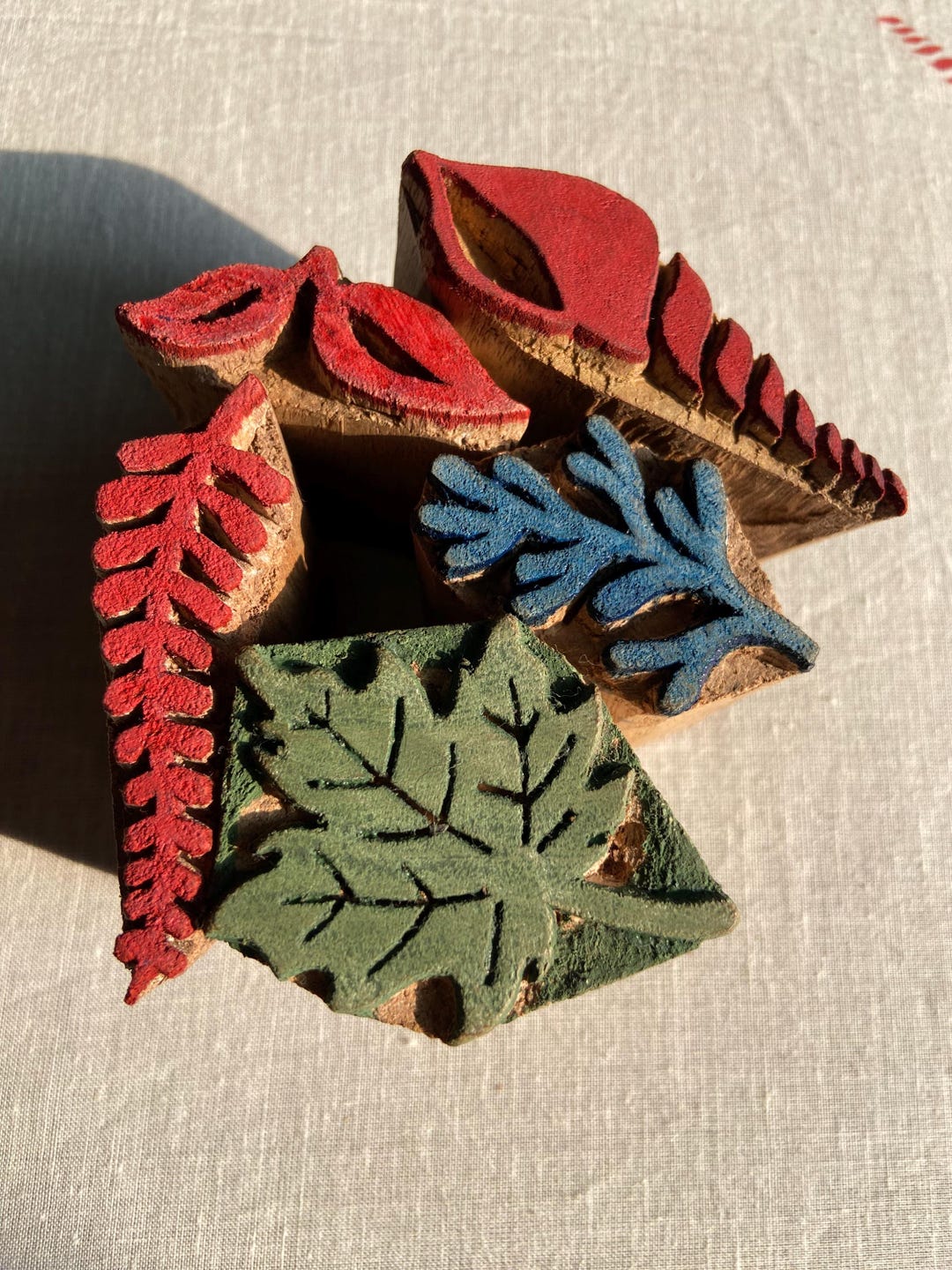 Hand-carved Wooden Block Printing Stamps Set | Leaf & Botanical Pattern ...