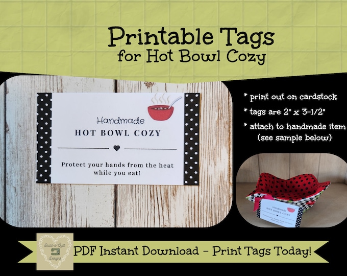 Printable Handmade Bowl Cozy Wrap and Care Card -DIY Packaging ...
