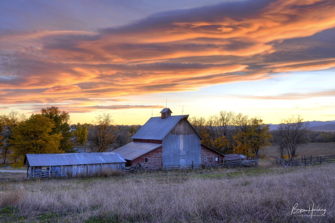 Red Barn Photo, Sunset Cloudscape, Colorado Farm Photography - Etsy