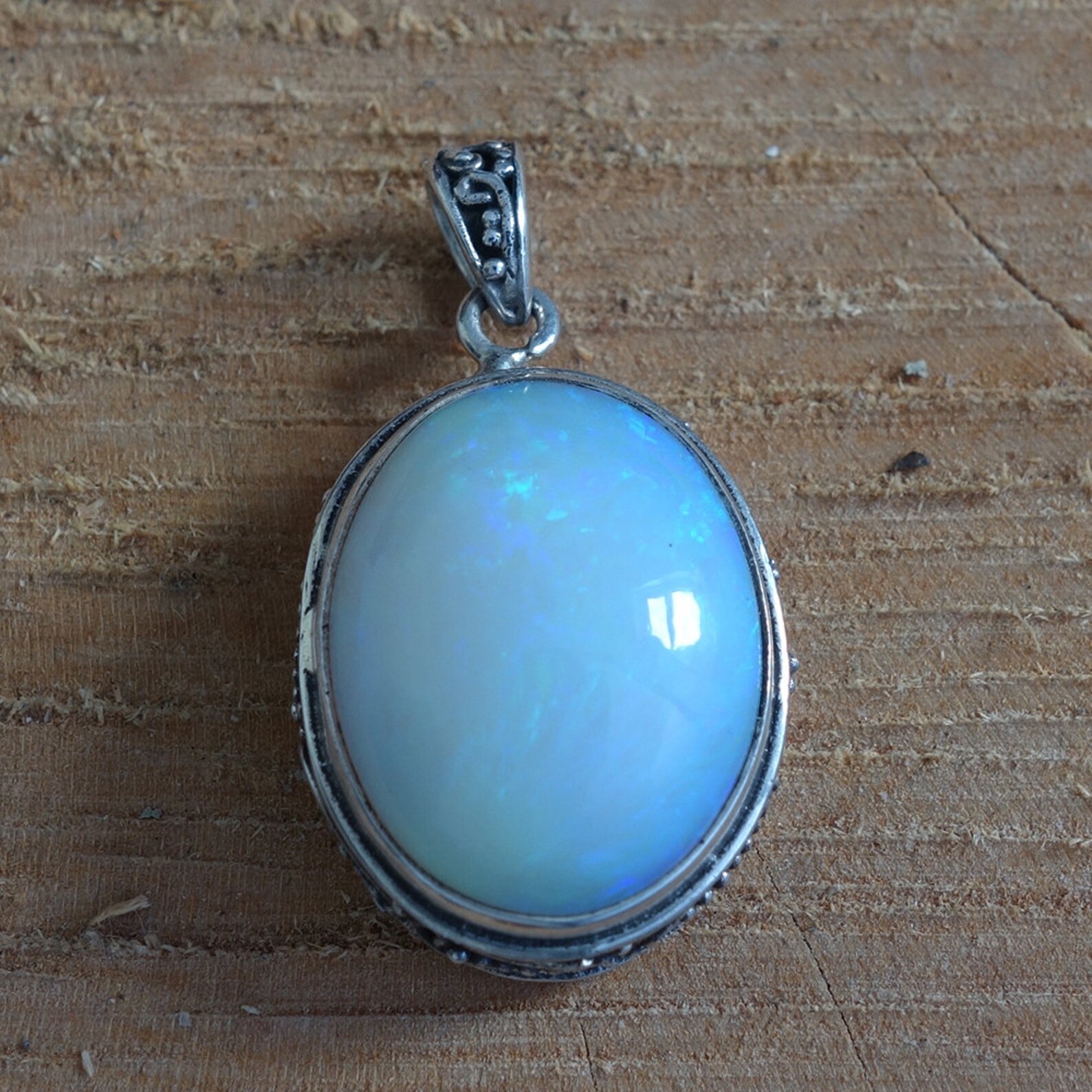 Genuine Opal Pendant Necklace; 925 Sterling Silver; Real Opal Gemstone ...
