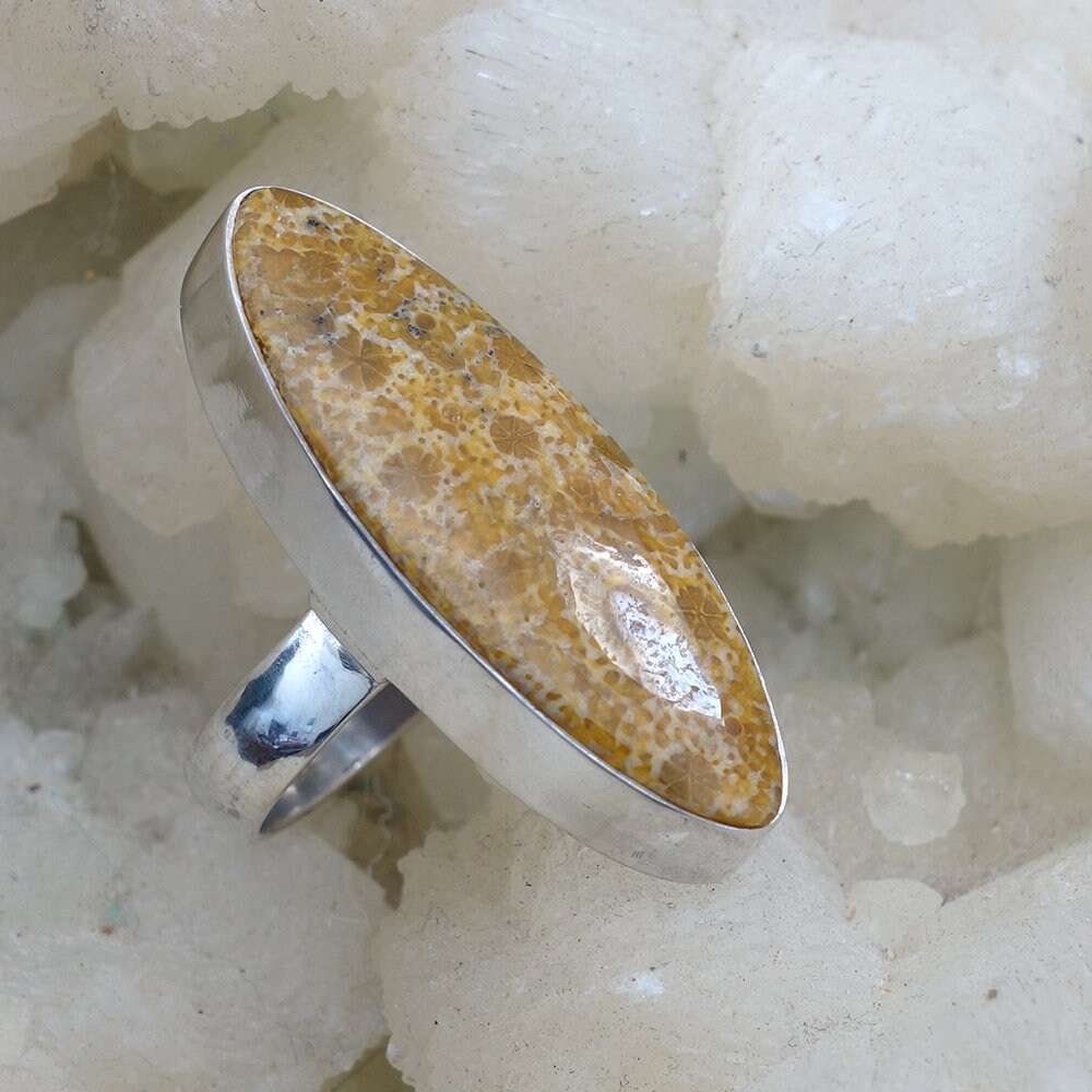Coral Fossil Ring; 925 Sterling Silver; Comfortable Ring; Handmade Bali ...