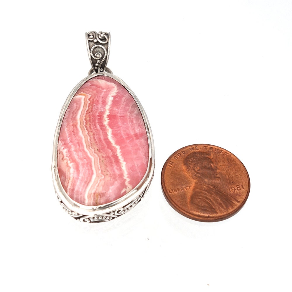 Rhodochrosite Pendant Rhodochrosite Jewelry Rhodochrosite Necklace Bali ...