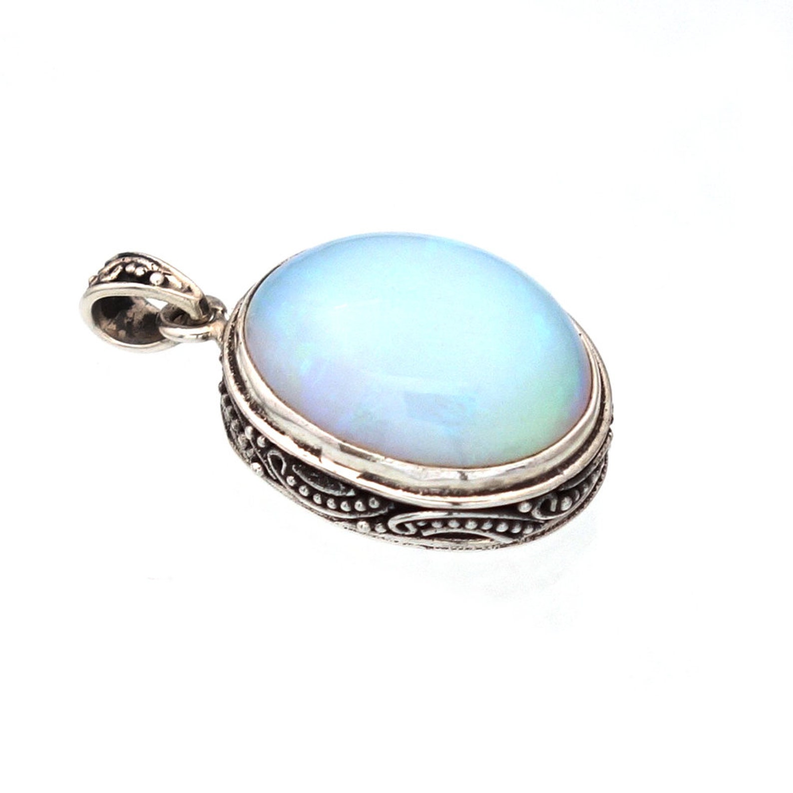 Genuine Opal Pendant Necklace; 925 Sterling Silver; Real Opal Gemstone ...