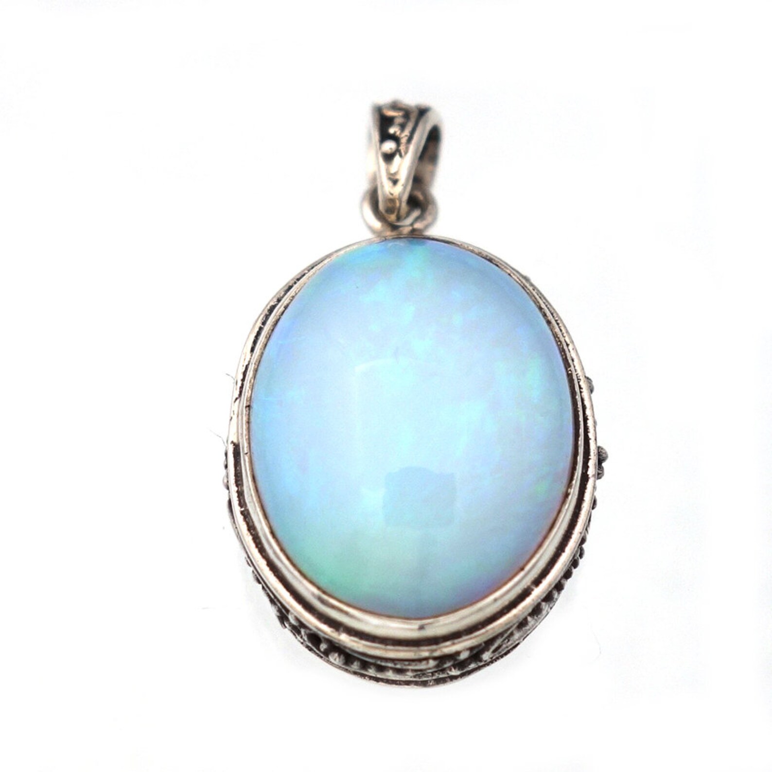 Genuine Opal Pendant Necklace; 925 Sterling Silver; Real Opal Gemstone ...