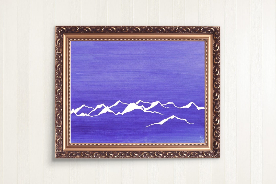 Small Blue Painting for Living Room. Mountain Ladscape Original Art ...