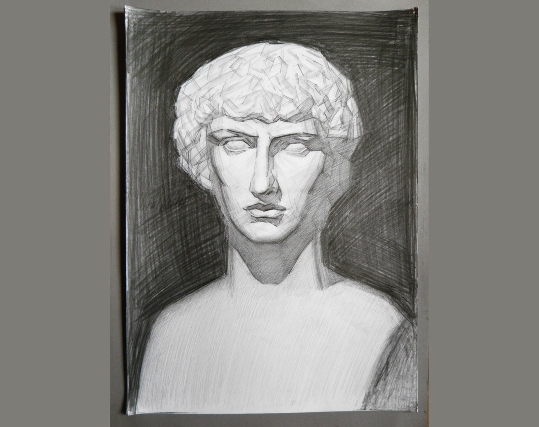 Original Pencil Drawing, Luxury Interior Decor, Technical Human Head ...