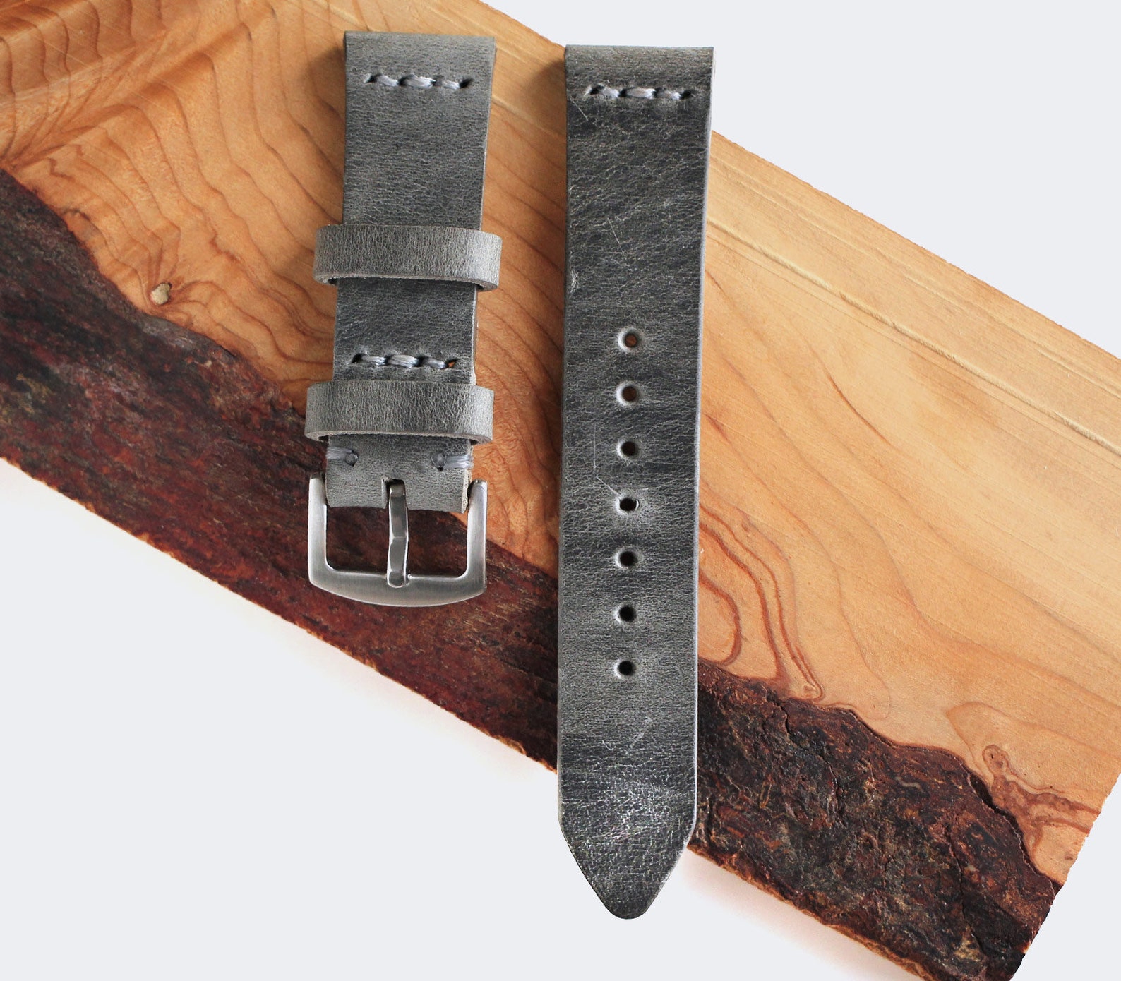 Leather 20mm Watch Strap / 18mm 22 Mm 24mm 26mm Antique Gray | Etsy