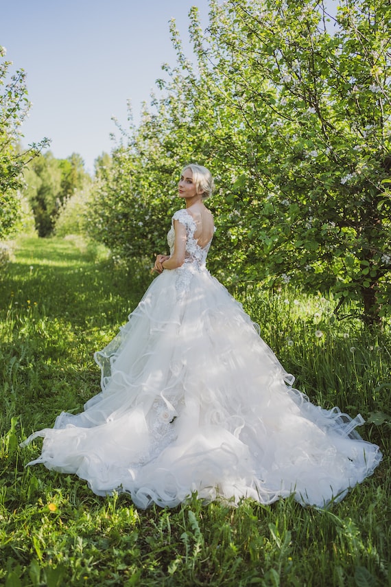 Off-white Princess Wedding Dress inga Ezergale Design Roses 2 - Etsy