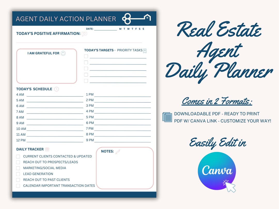 Real Estate Agent Daily Planner Template | Real Estate Canva Template ...