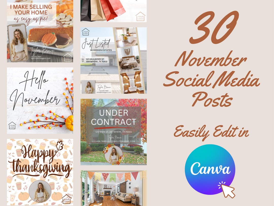 November Real Estate Social Media Posts: Canva Templates - Etsy