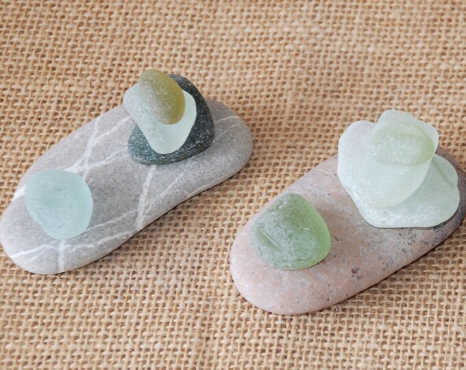 Pebble & Sea Glass Balancing Sculpture Genuine Sea Glass Cairn, Zen ...