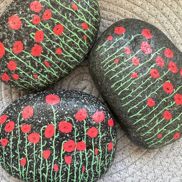Poppy Painted Rock - Etsy