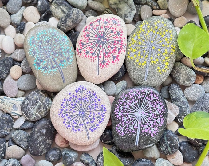 Hand Painted Stone, Flowers Pebbles With Nature Designs, Floral Motifs ...