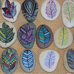 Painted Stones Feather Hand Painted Rocks Colorful Painted - Etsy