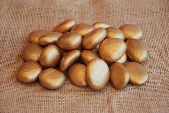25 Gold Stones for Decor Sea Pebbles Table Potpourri Zen | Etsy