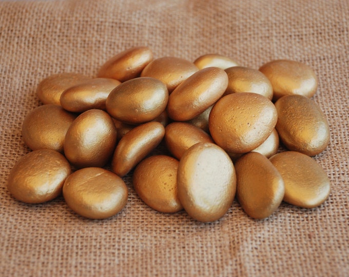 25 Gold Stones for Decor Sea Pebbles Table Potpourri, Zen Stones, Gold ...