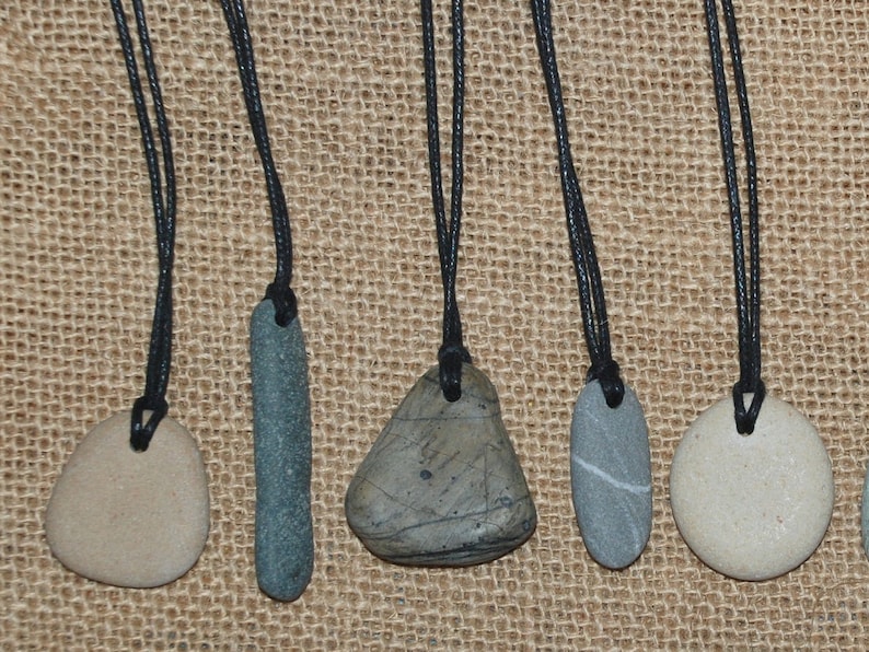 Simple Unisex Sea Pebble Necklace Natural Beach Pebble | Etsy