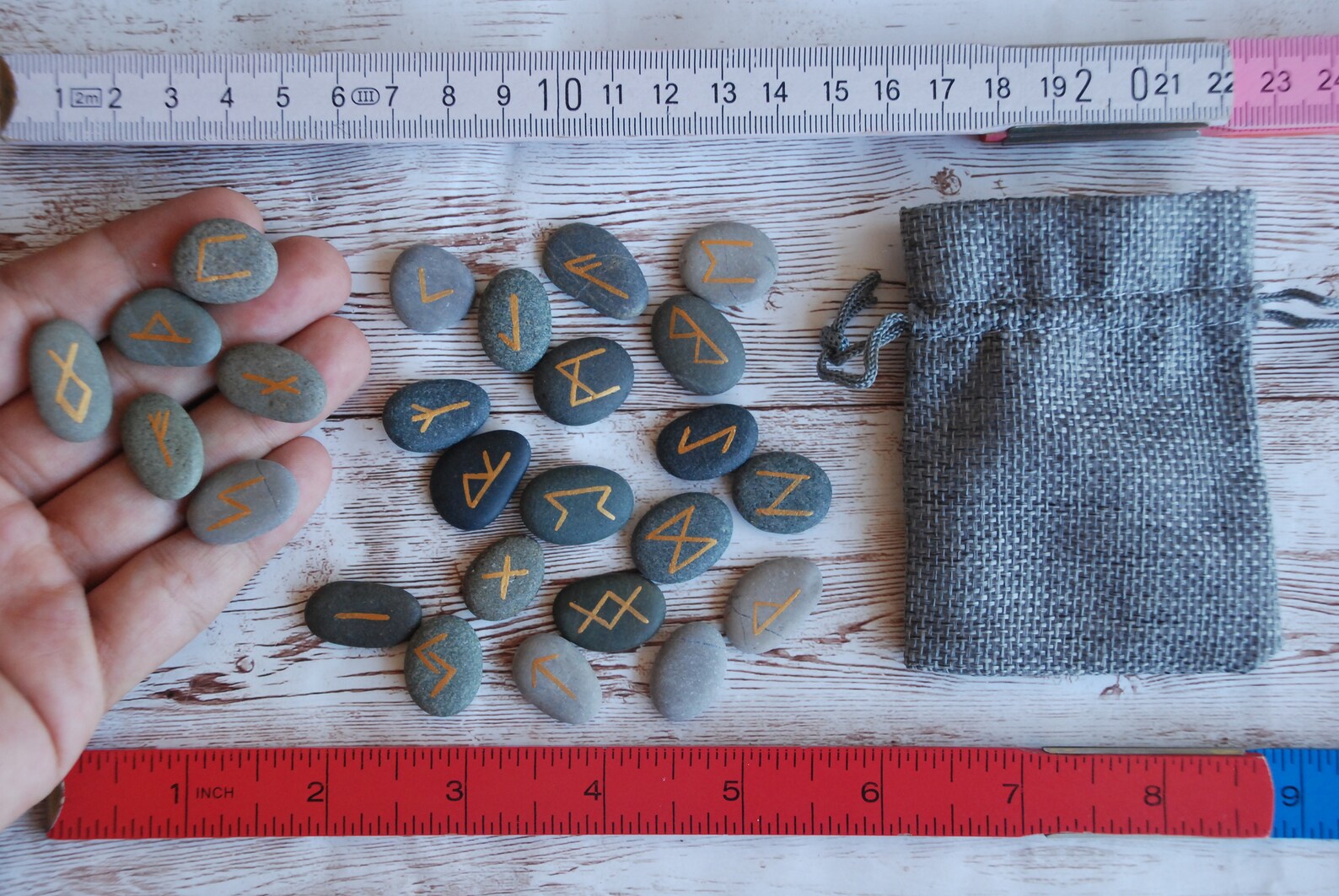 25 Small Stone Runes in a Pouch Elder Futhark runes hand | Etsy
