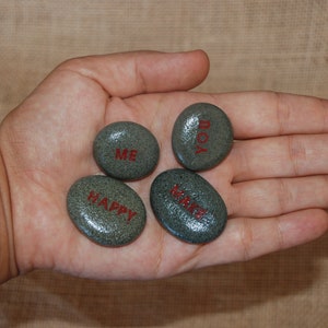 Set of 4 Pebbles Inspiration, Motivation, Message, Wish, Word Pocket ...