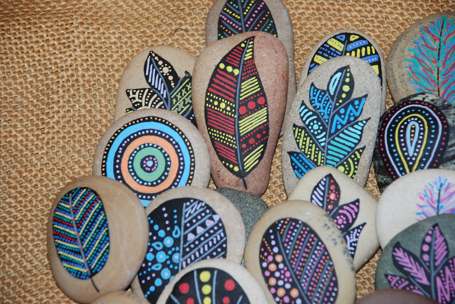 Painted Stones Feather Hand Painted Rocks Colorful Painted - Etsy