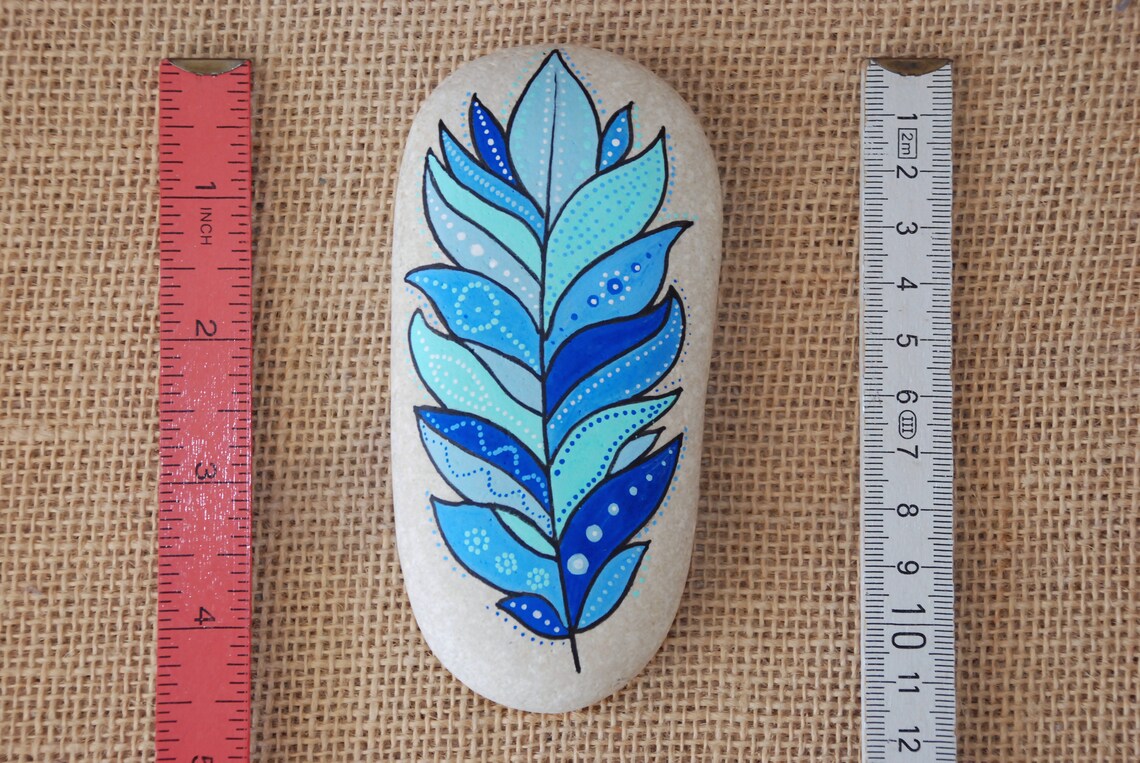 Painted Stone Blue Feather Hand Painted Rock Blue Feather - Etsy
