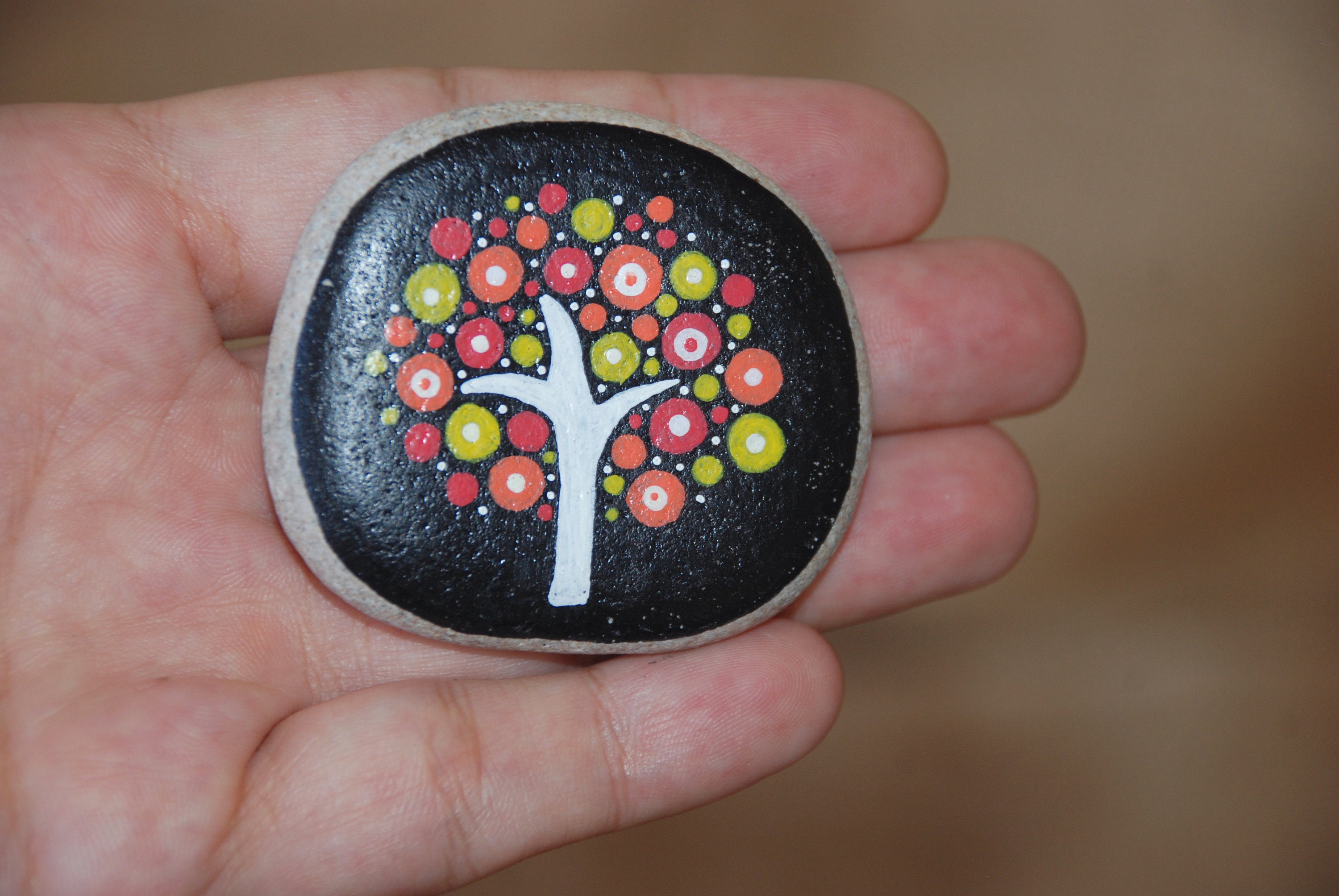 Tree Hand Painted Stone Pebbles With Nature Designs - Etsy