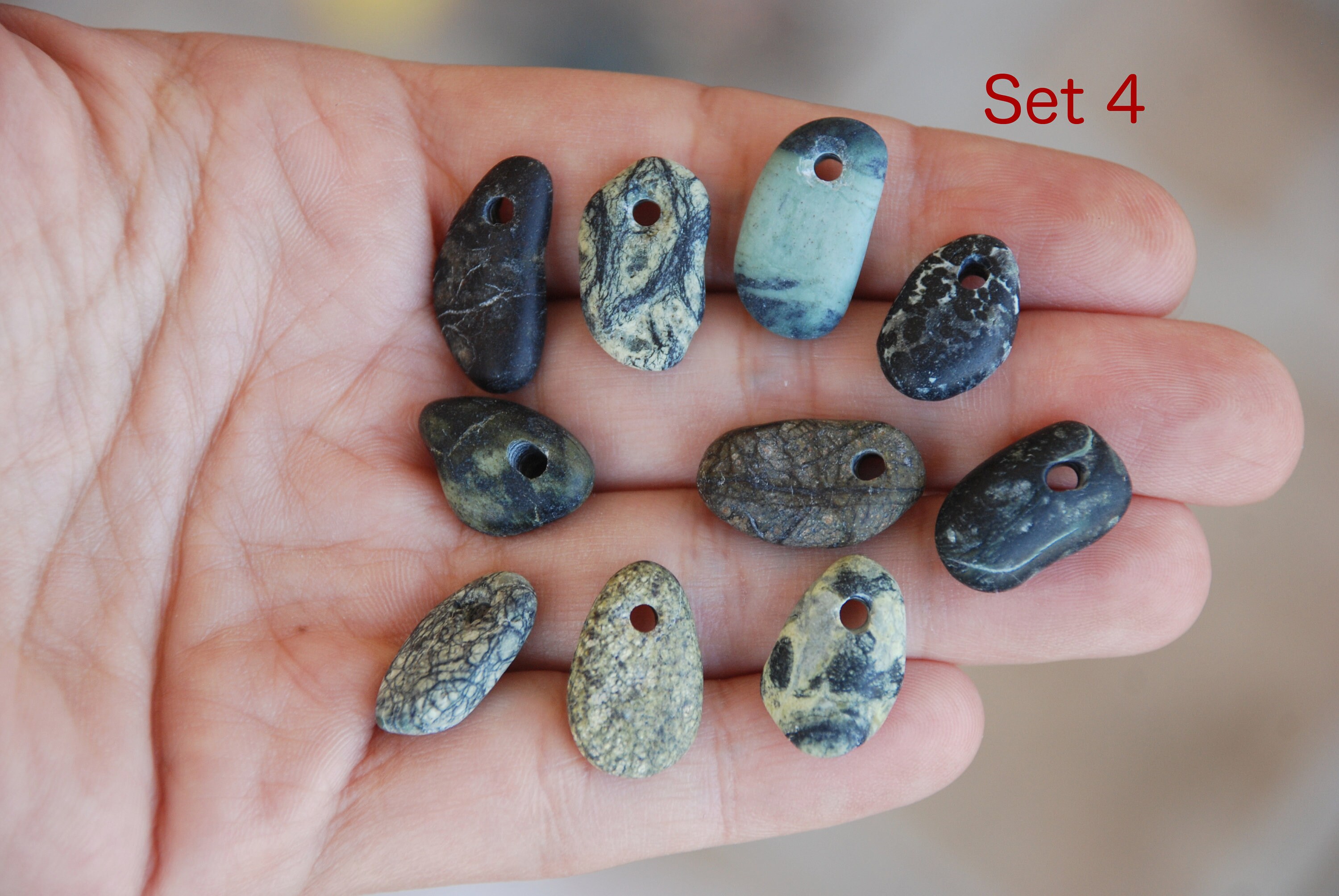 10 Drilled Sea Pebbles sea stones with hole natural beach | Etsy