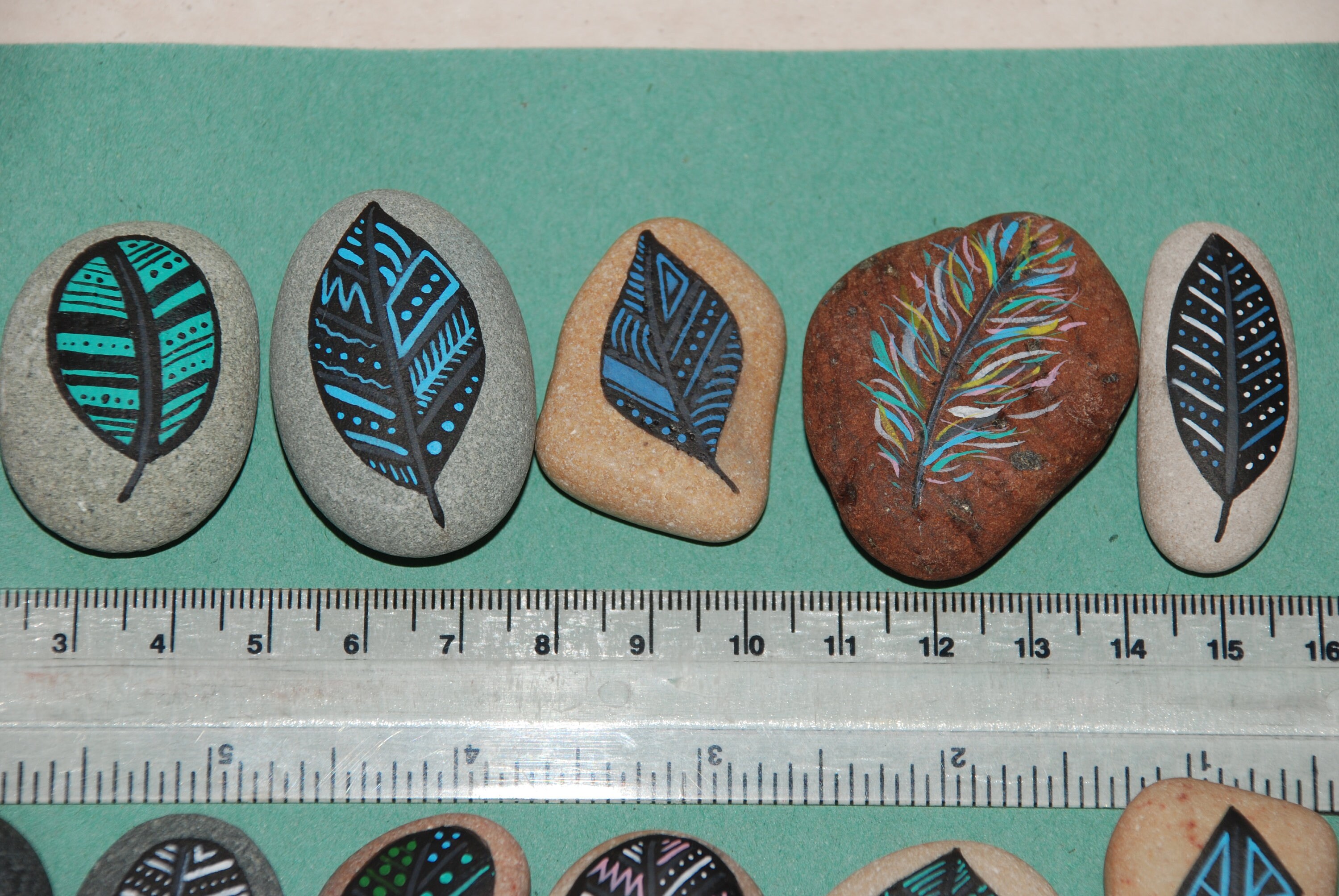 Painted Stones Feather hand painted rocks colorful painted | Etsy