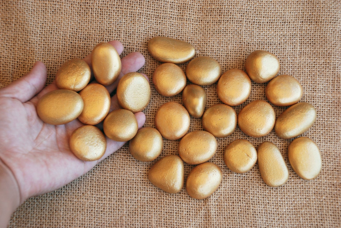 25 Gold Stones for Decor Sea Pebbles Table Potpourri Zen | Etsy