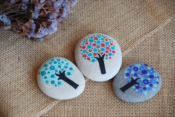 Tree Hand Painted Stone Pebbles With Nature Designs - Etsy